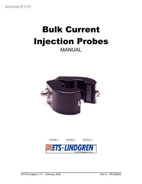 Model 95252-1 Bulk Current Injection Probes Manual - ETS-Lindgren