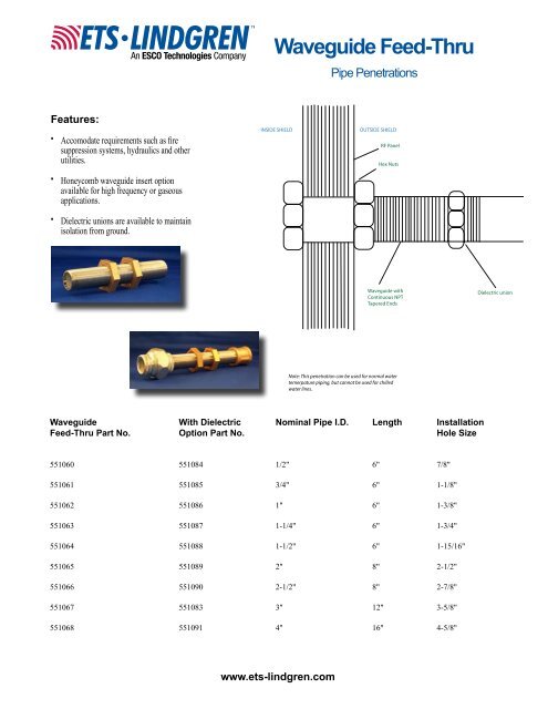 Waveguide Feed-through (Pipe Penetrations) - ETS-Lindgren