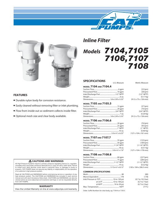 7104-7108 Data Sheet - Cat Pumps