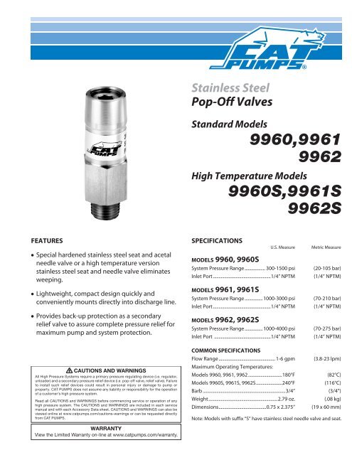 9960 Data Sheet - Cat Pumps