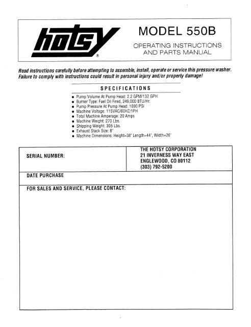 Hotsy 550B 783615 9503 - ETS Company Pressure Washers and ...