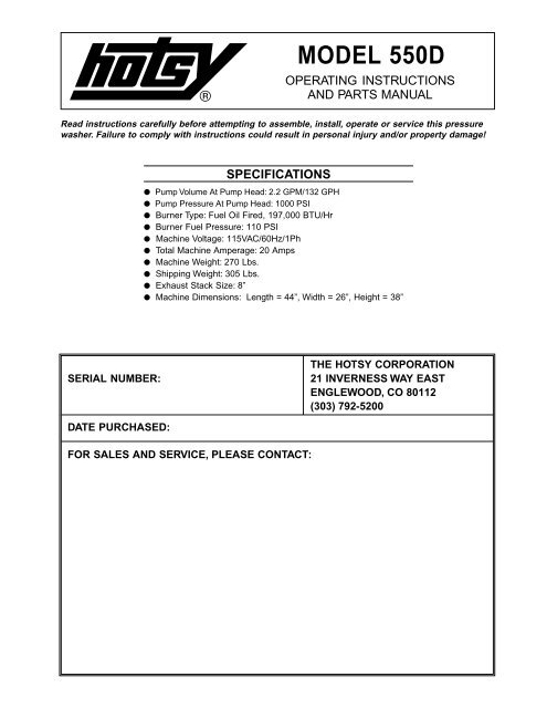 Hotsy 550D 9806 - ETS Company Pressure Washers and More