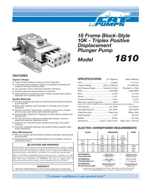 1810-1810K Data Sheet - Cat Pumps