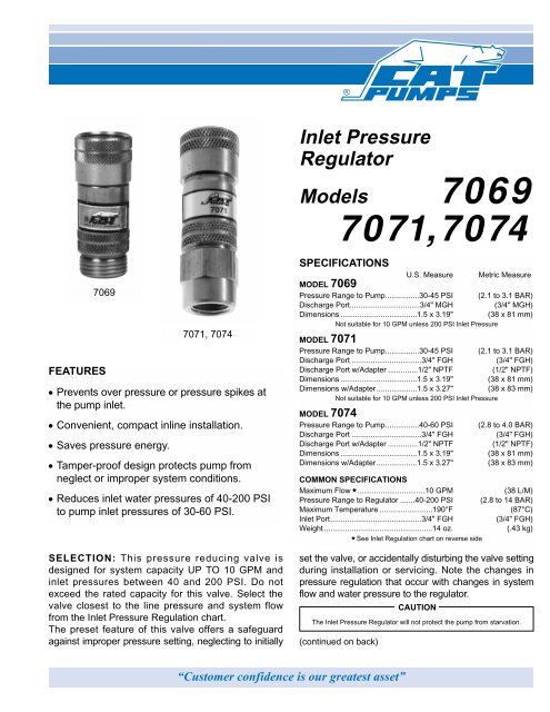 7069,7071,7074 Inlet Pressure Regulator Data Sheet - Cat Pumps