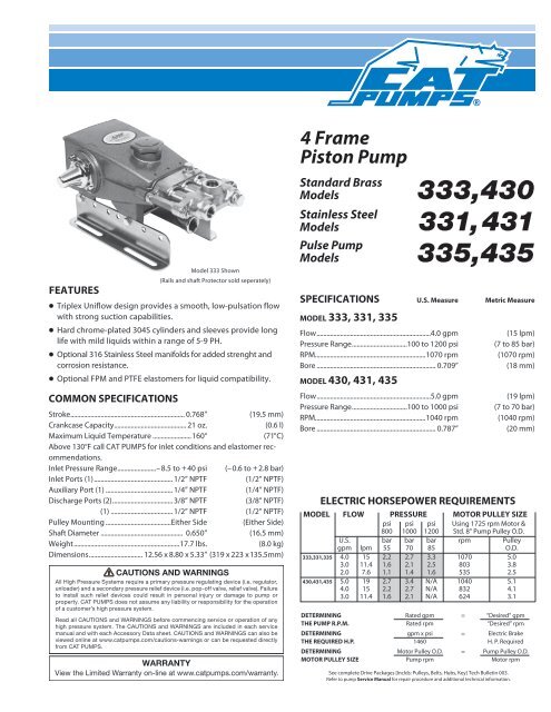 Cat Pump 333 Repair Parts List (pdf) - Dultmeier.com