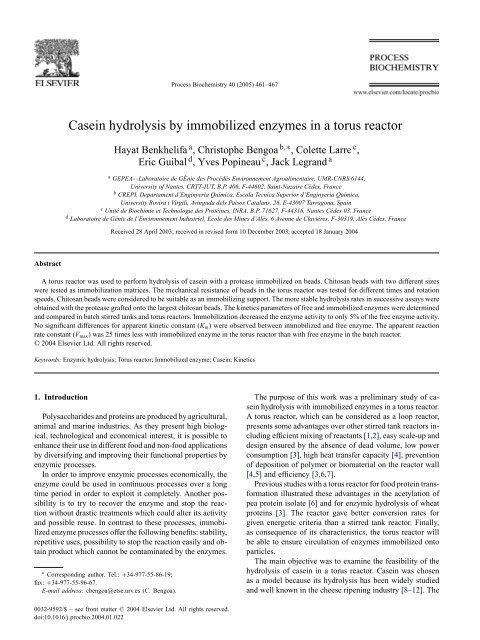 Casein hydrolysis by immobilized enzymes in a ... - ResearchGate
