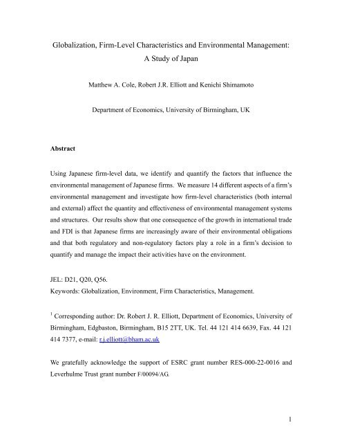 Globalization, Firm-Level Characteristics and Environmental ... Globalization, Firm-Level Characteristics and Environmental ...