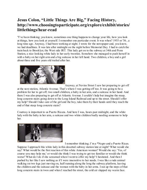 Jesus Colon, “Little Things Are Big,” Facing History, http ... - ETTC