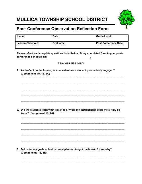 Mullica Teacher Observation Reflection Form