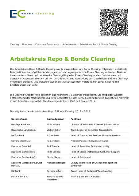 Eurex Clearing - Arbeitskreis Repo & Bonds Clearing