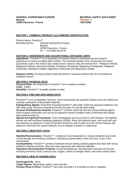 FloraGro - General Hydroponics Europe