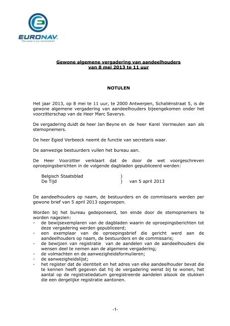 Notulen Algemene Vergadering - Euronav.com Notulen Algemene Vergadering - Euronav.com