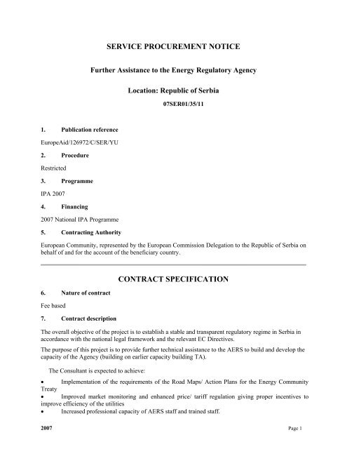Procurement notice for a service contract