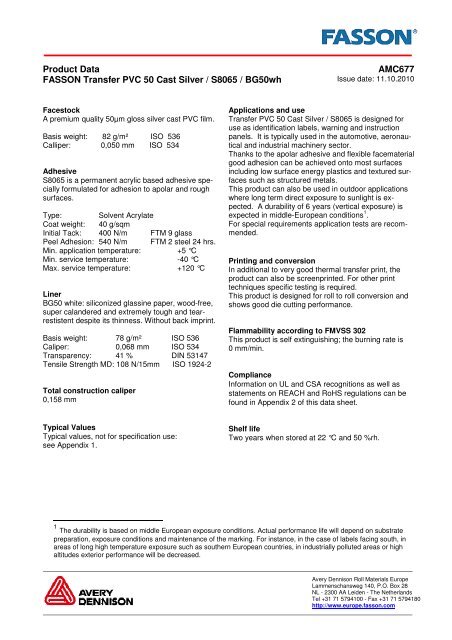 Product Data FASSON Transfer PVC 50 Cast Silver / S8065 ...