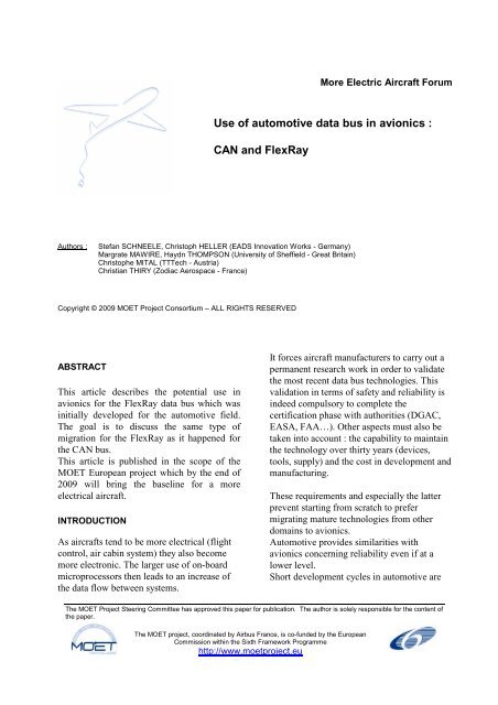 Use of automotive data bus in avionics