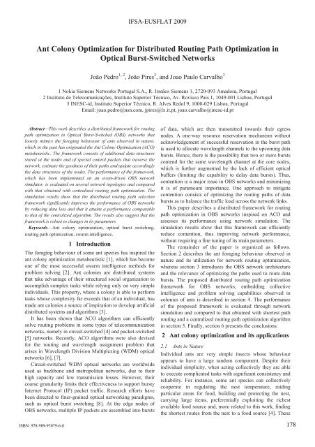 Ant Colony Optimization For Distributed Routing Researchgate