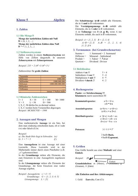 Formelsammlung Algebra 5 - Evangelisches Gymnasium ...