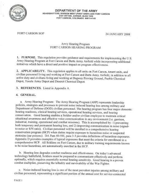 Fort Carson Hearing Program SOP - Evans Army Community ...