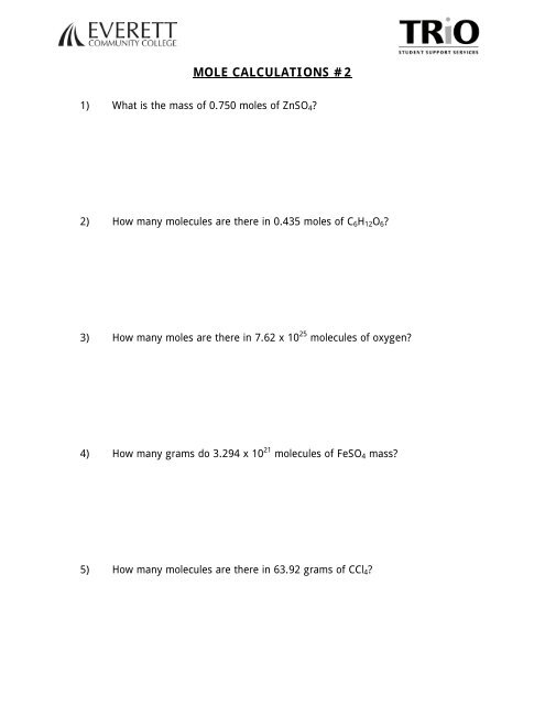 Mole Calculations #2 - Everett Community College