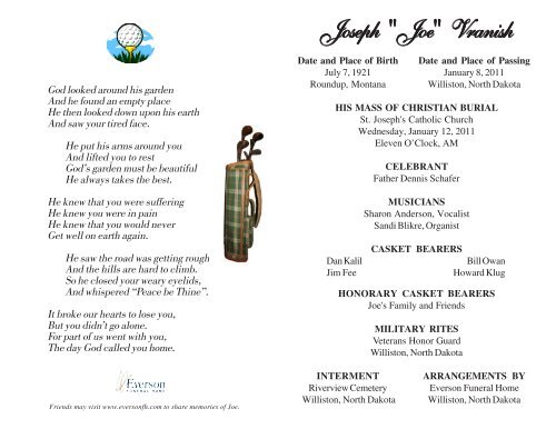Vranish Joe.p65 - Everson Funeral Home