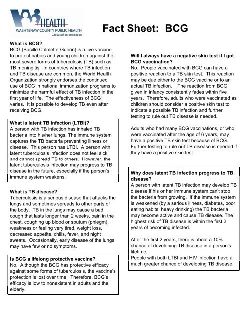 Fact Sheet: BCG - Washtenaw County