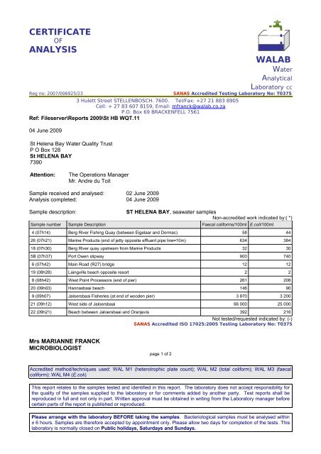 WA Lab results - eWISA