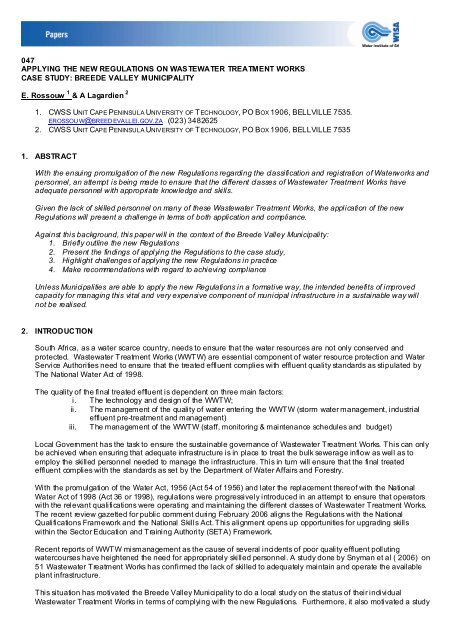 applying the new regulations on wastewater treatment works - eWISA