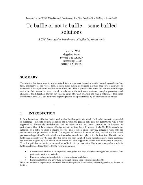 To baffle or not to baffle - some baffled solutions - eWISA