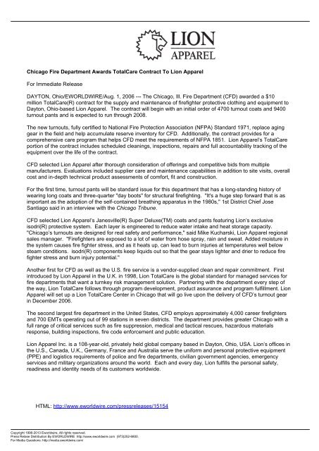 Chicago Fire Department Awards TotalCare Contract ... - Eworldwire