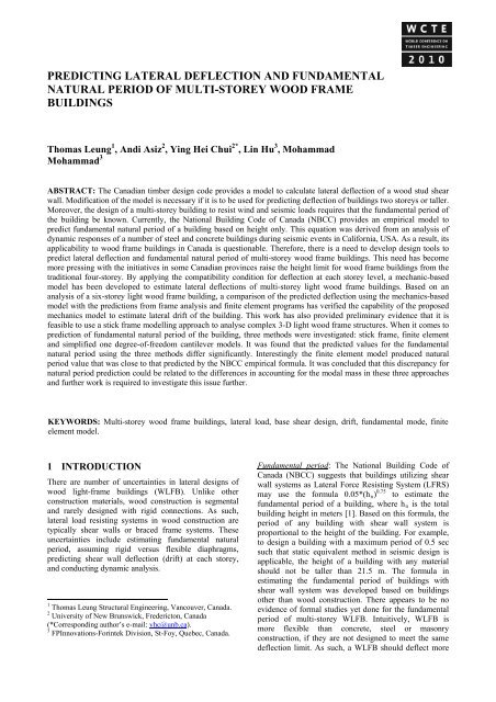 predict lateral deflection and fundamental natural period of
