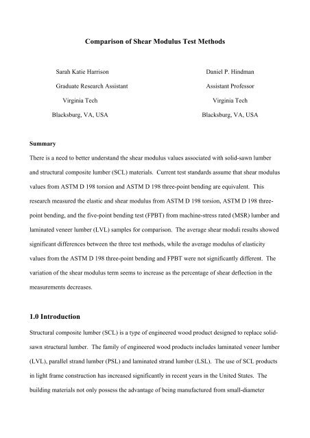 Comparison of Shear Modulus Test Methods - Engineered Wood ...