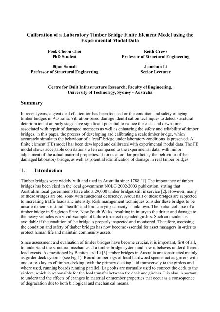 Calibration Of A Laboratory Timber Bridge Finite Element Model