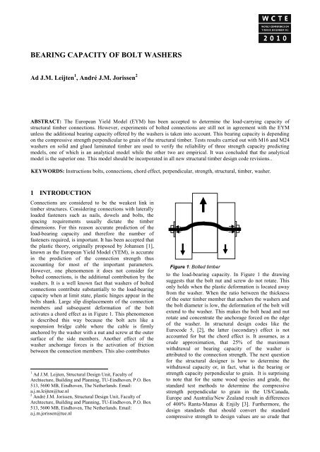 bearing capacity of bolt washers - Engineered Wood Products ...