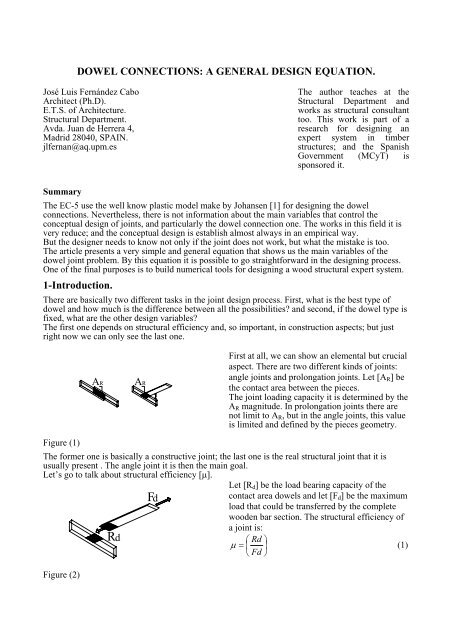 DOWEL CONNECTIONS: A GENERAL DESIGN EQUATION. 1 ...