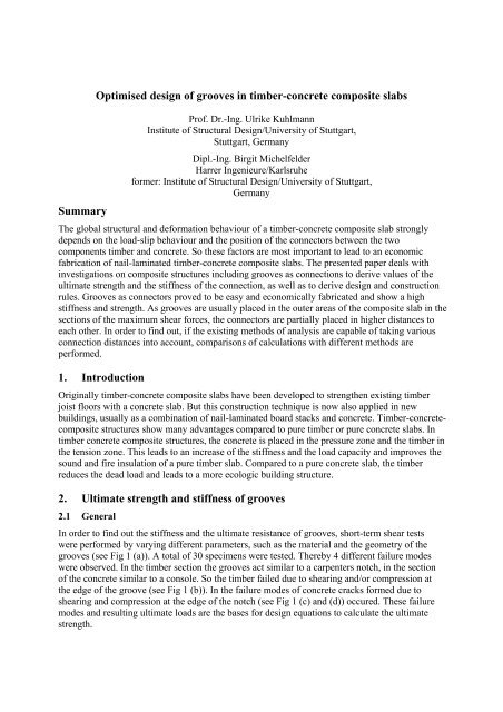 Optimised design of grooves in timber-concrete composite slabs ...