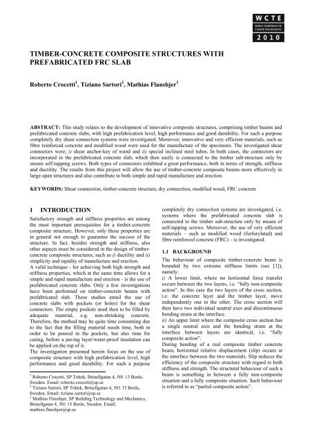 Timber Concrete Composite Structures With Prefabricated Frc Slab