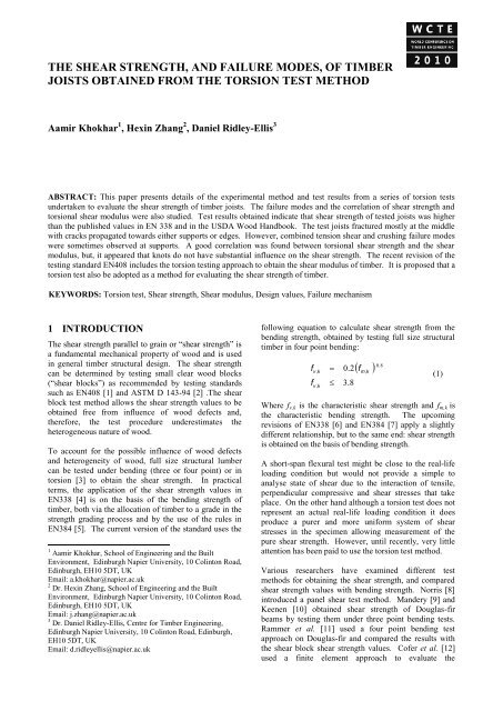 the shear strength, and failure modes, of timber - Engineered Wood ...