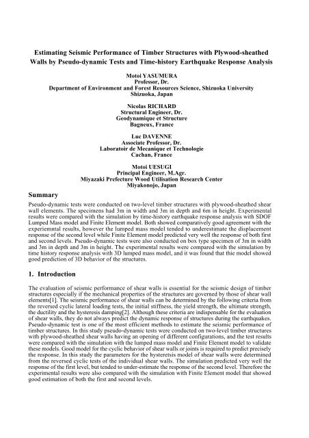 Estimating Seismic Performance of Timber Structures with Plywood ...
