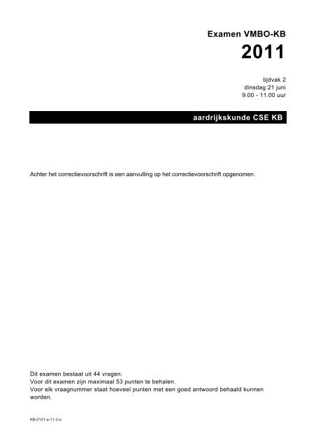 Examen VMBO-KB 2011 - Examenblad.nl
