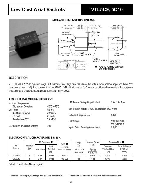 Low Cost Axial Vactrols - VTL5C9, 5C10 - Excelitas Technologies