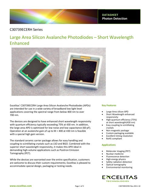 Large Area Silicon Avalanche Photodiodes - Excelitas Technologies