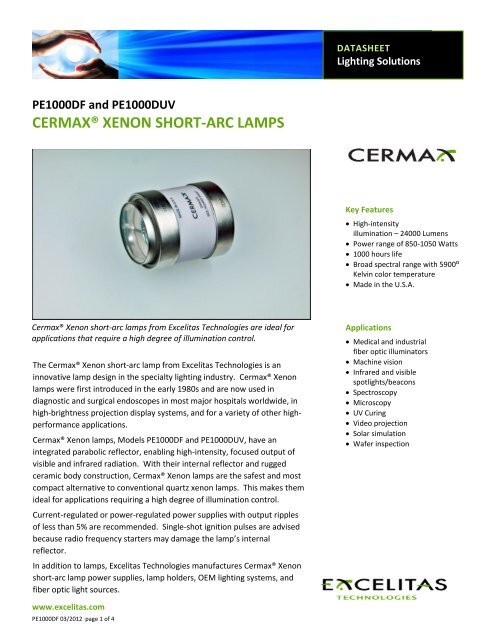 CERMAX® XENON SHORT-ARC LAMPS - Excelitas Technologies