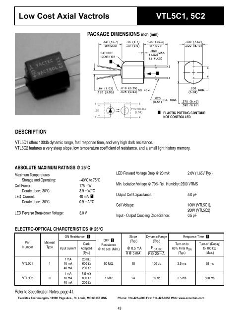 Low Cost Axial Vactrols - VTL5C1, 5C2 - Excelitas Technologies