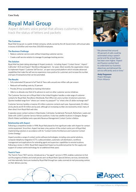 Case Study Royal Mail Group - Aspect