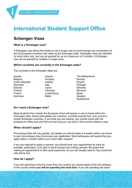 SSC Schengen Visa Information Sheet