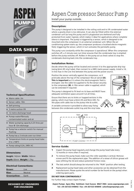Compressor Sensor Data Sheet - Aspen Pumps