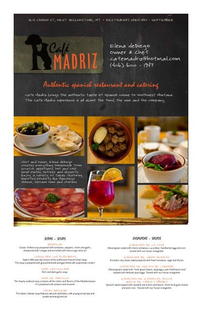 View a pdf of the Cafe Madriz Catering Menu - Explore Big Sky