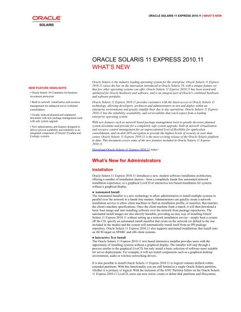 Oracle Solaris 11 Express Whats New Aspicon