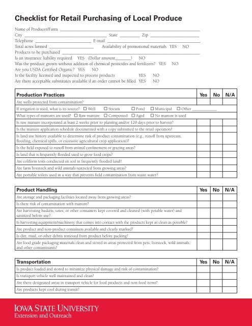 Checklist for Retail Purchasing of Local Produce - Iowa State ...