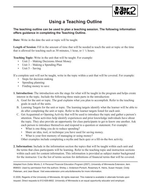 Using a Teaching Outline - University of Minnesota Extension Service
